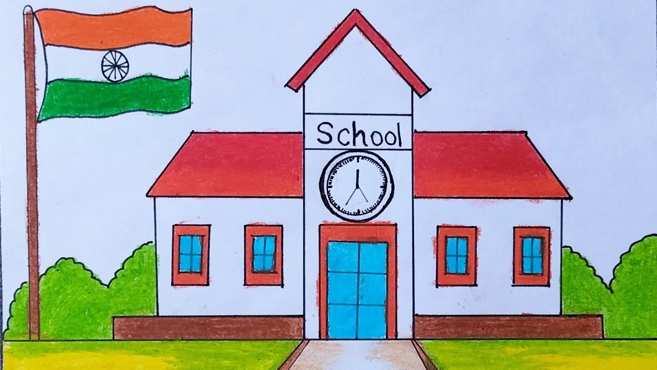 school 🏫 drawing tutorial || easy school drawing step by step ️# ...