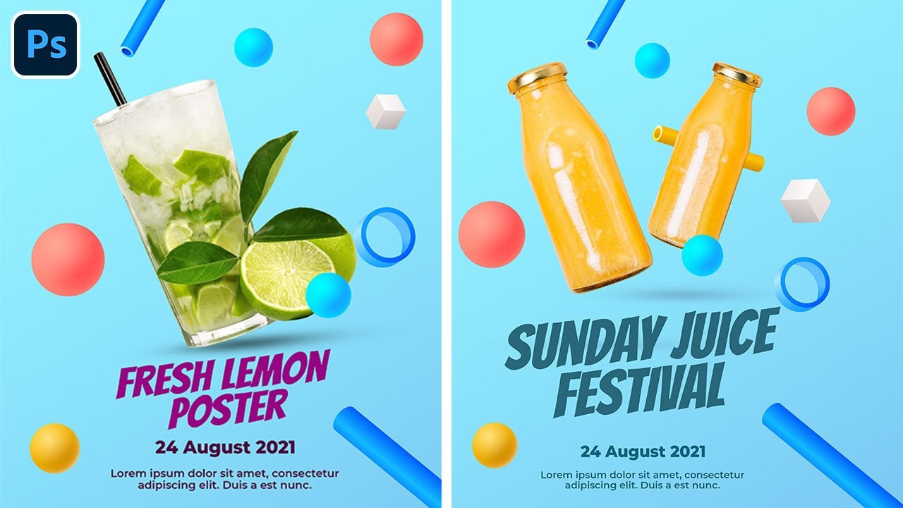 How to Make Fresh Lemon Poster Design in Photoshop-Lemon juice ...