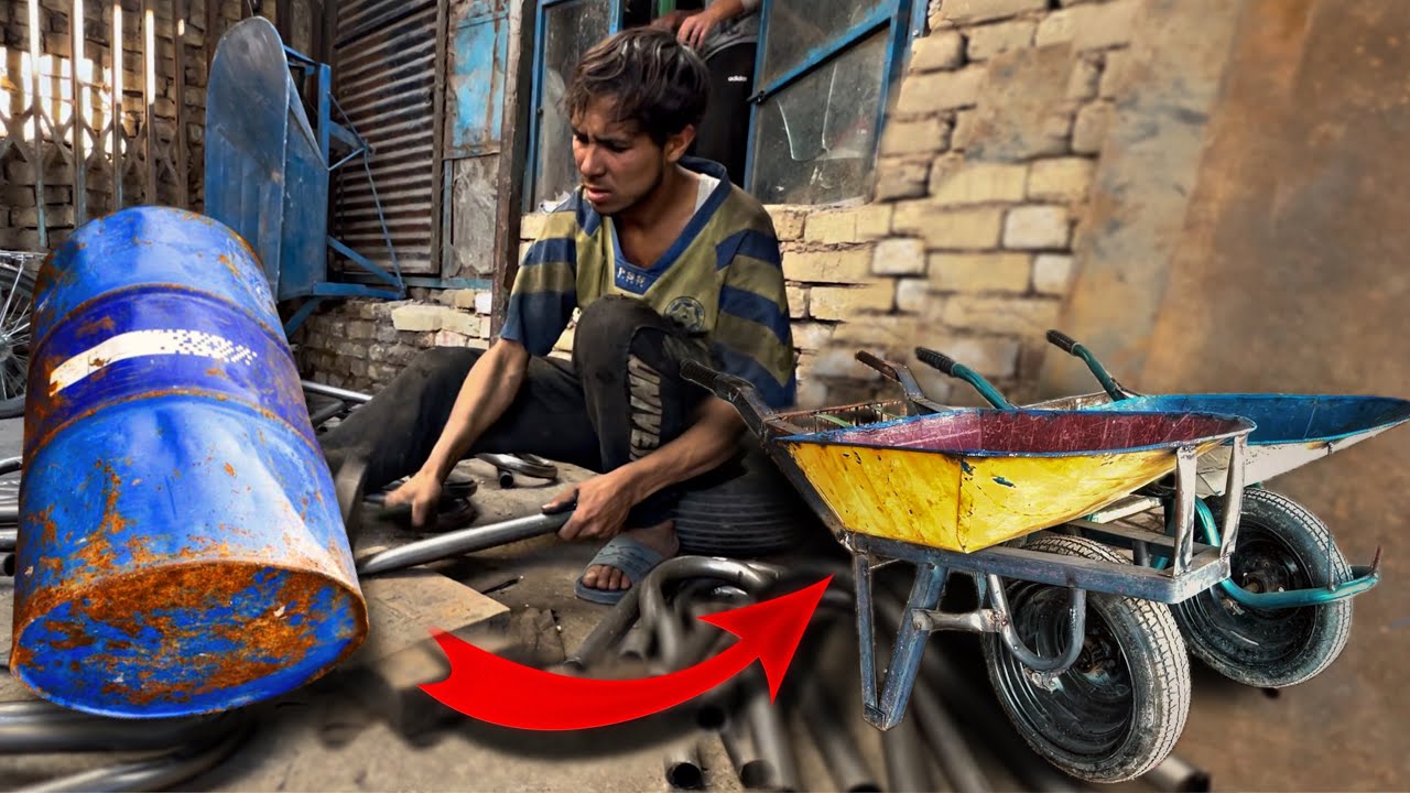 AMAZING Process Of OLD OIL DRUM RECYCLING to Make NEW WHEELBARROW - YouTube