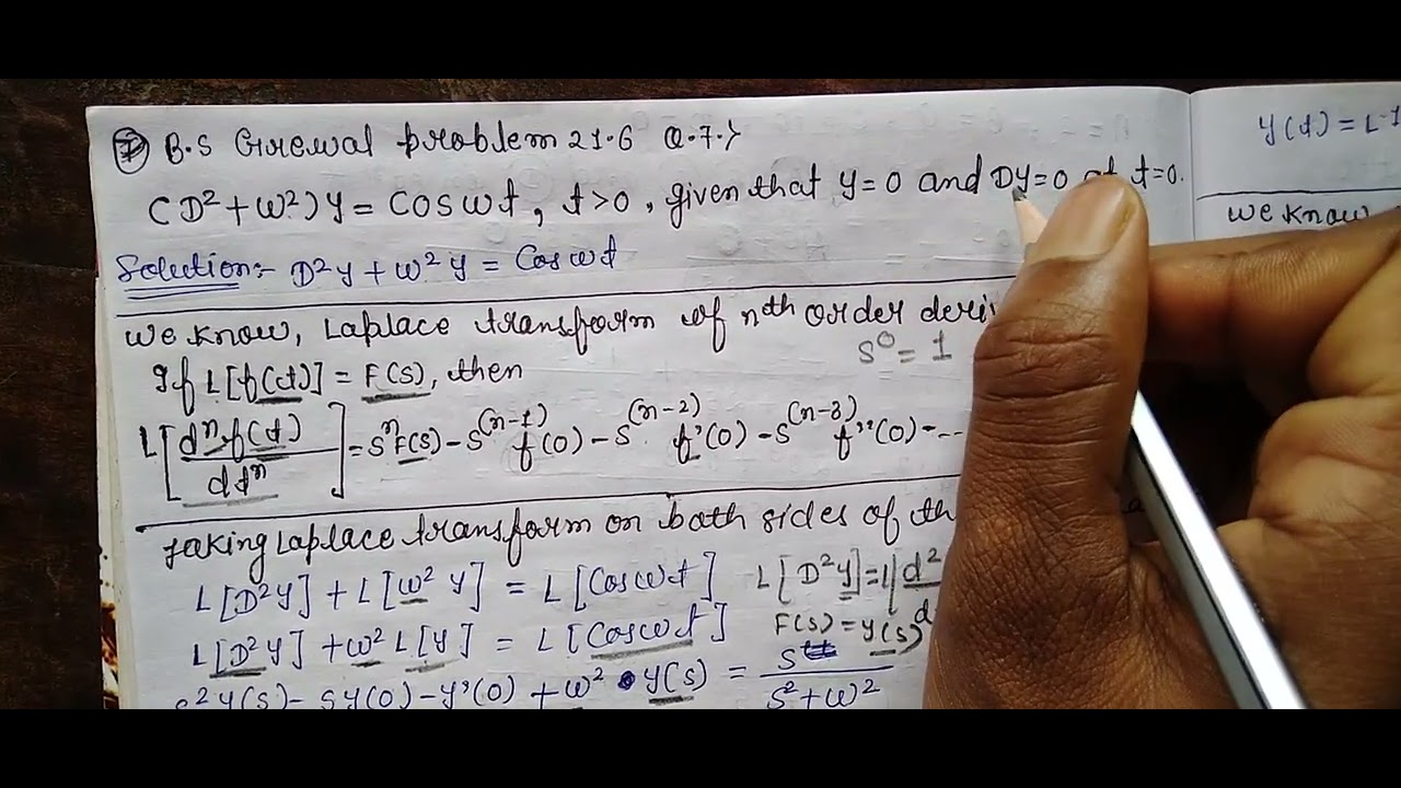 Solve by transform method of the equation [D^(2)+w^(2)]y=coswt ; Given ...