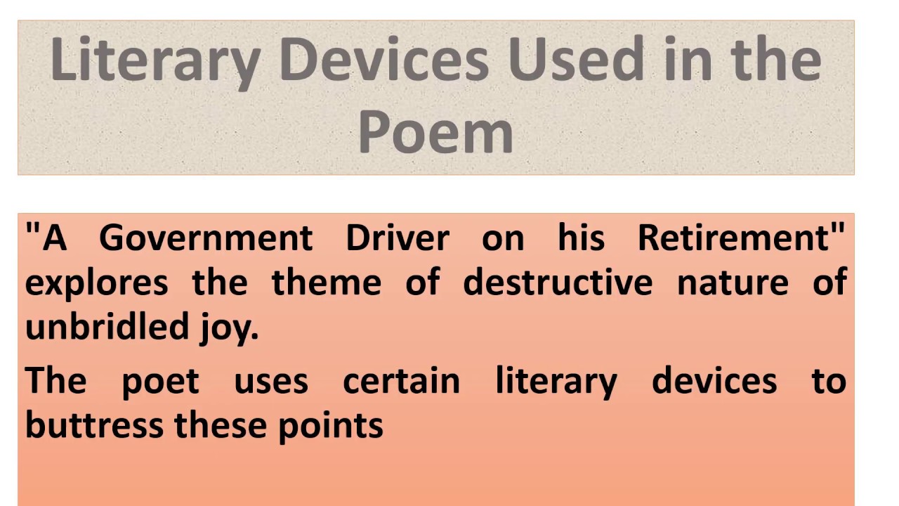 A Government Driver on His Retirement (Literary Devices Used in the ...