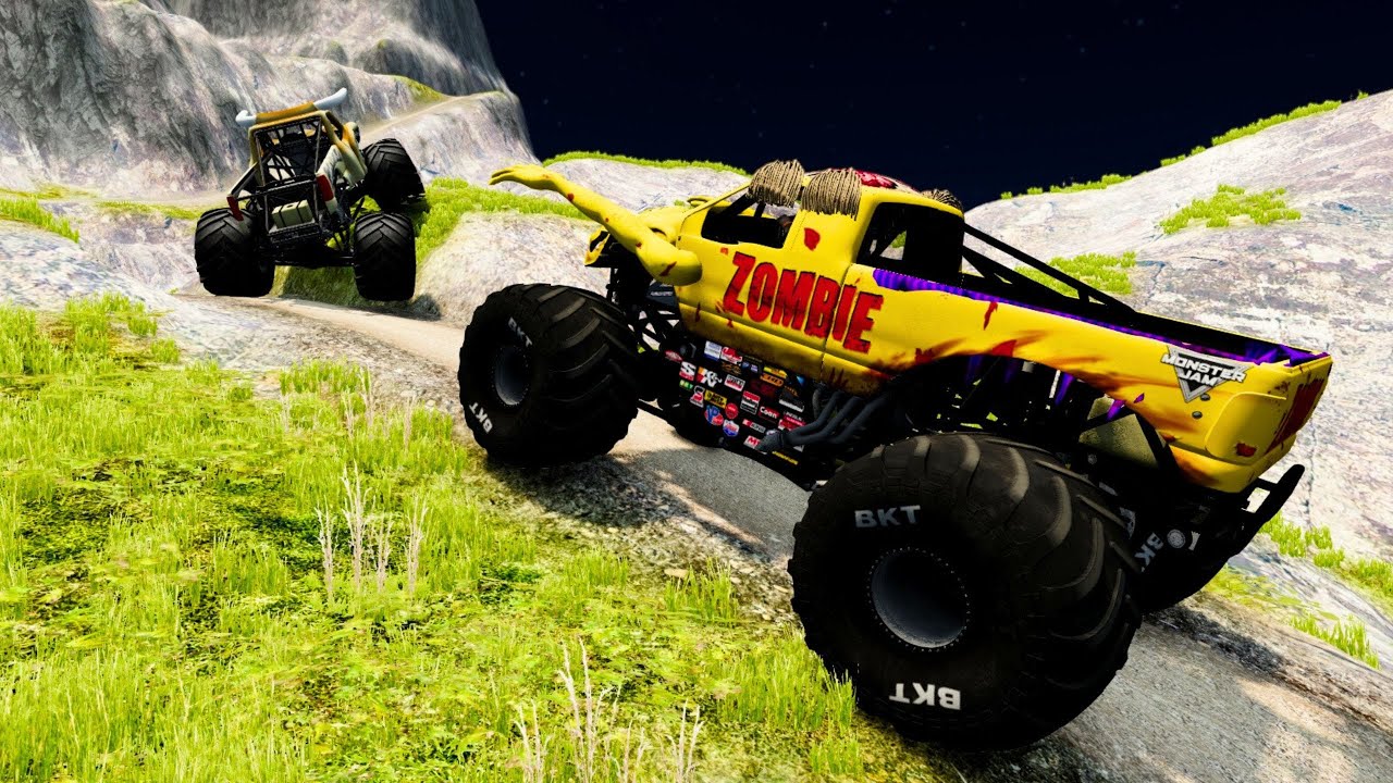 ZOMBIE Chase EL TORO LOCO Monster jam trucks in canyon Destruction and ...