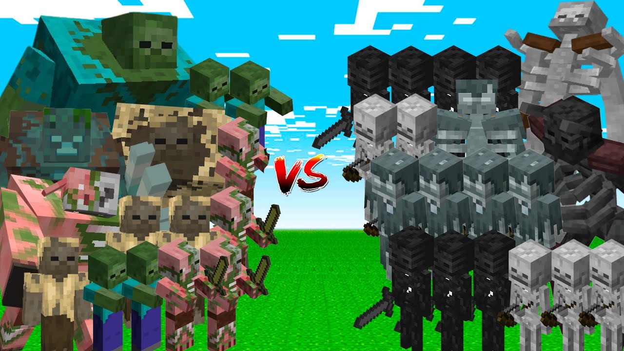 ZOMBIE TEAM vs SKELETON TEAM in Minecraft Mob Battle!!! - YouTube