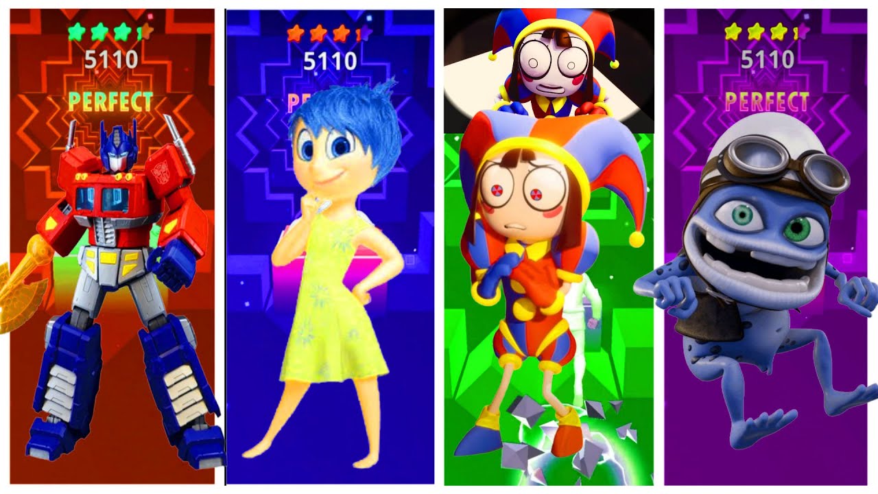 Optimus Prime 🆚 Inside Out 🆚 Pomni 🆚 Crazy Frog 🎶 Tiles Hop 🎶Who Is ...
