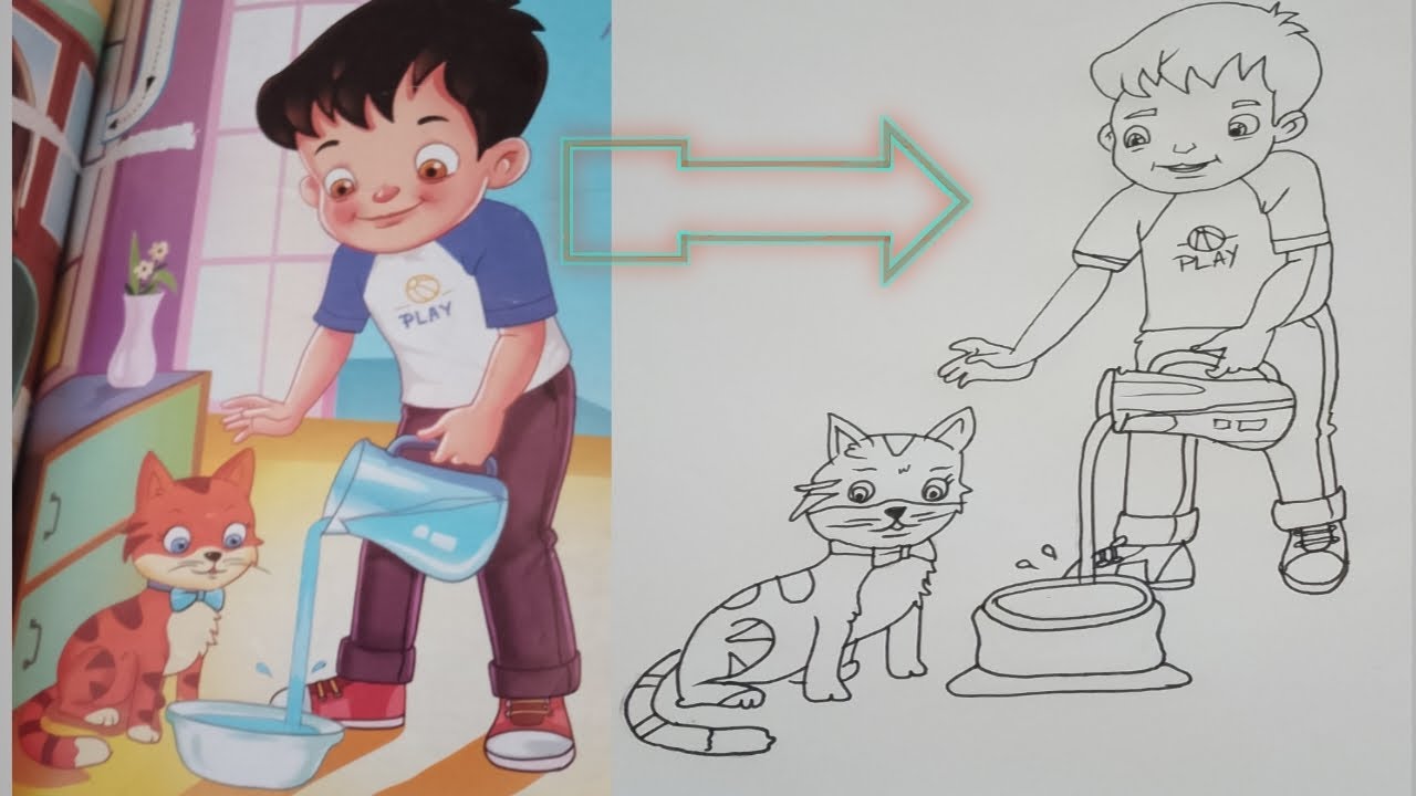 How to DRAW FEEDING THE CAT EASY Step Step#videoupload #art #drawing # ...
