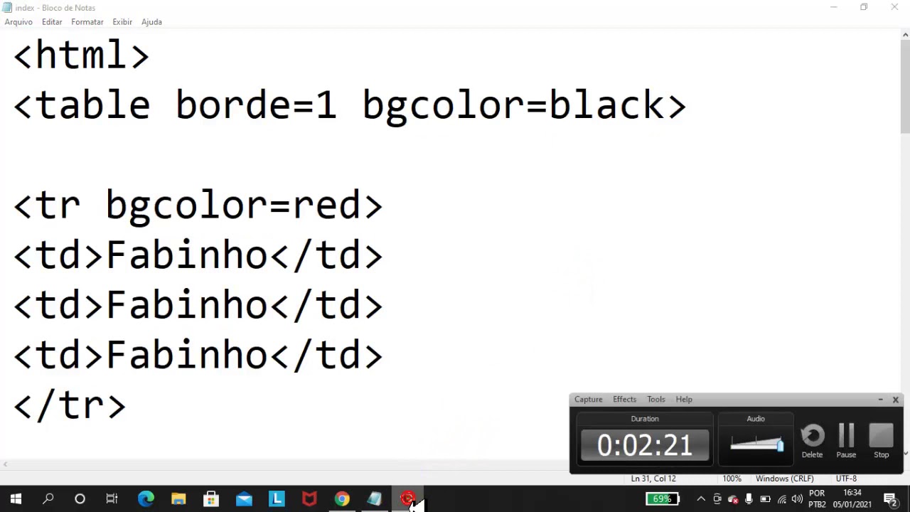 Como fazer tabelas em html pelo bloco de notas - YouTube