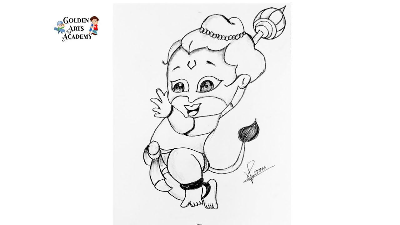Flying Baal Hanuman in the sky pencil drawing || Hanuman Jayanthi easy ...