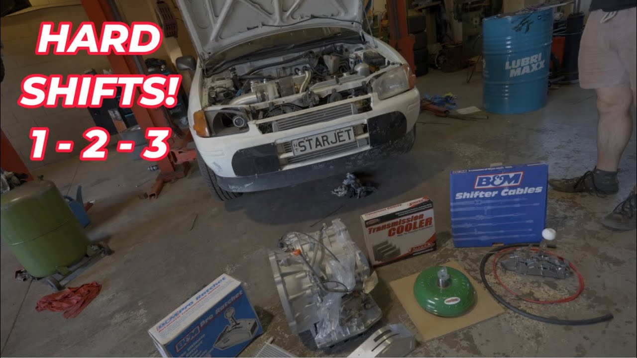 Installing a built auto transmission into a Toyota Starlet 4efte - YouTube