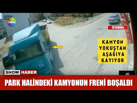Park halindeki kamyonun freni boşaldı