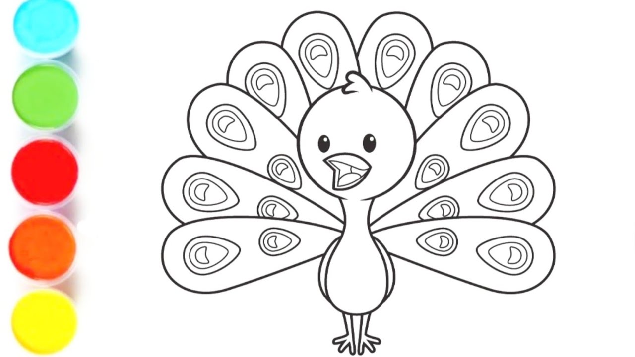 Menggambar dan mewarnai burung merak | draw a cute peacock, pretty easy ...
