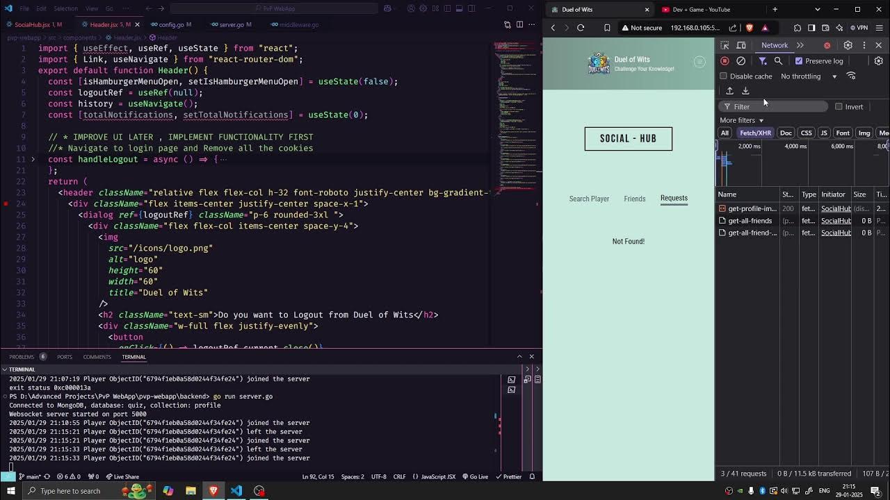 Working on Social Hub Page | Making a Multiplayer Quiz Game | React & Golang #39 - YouTube