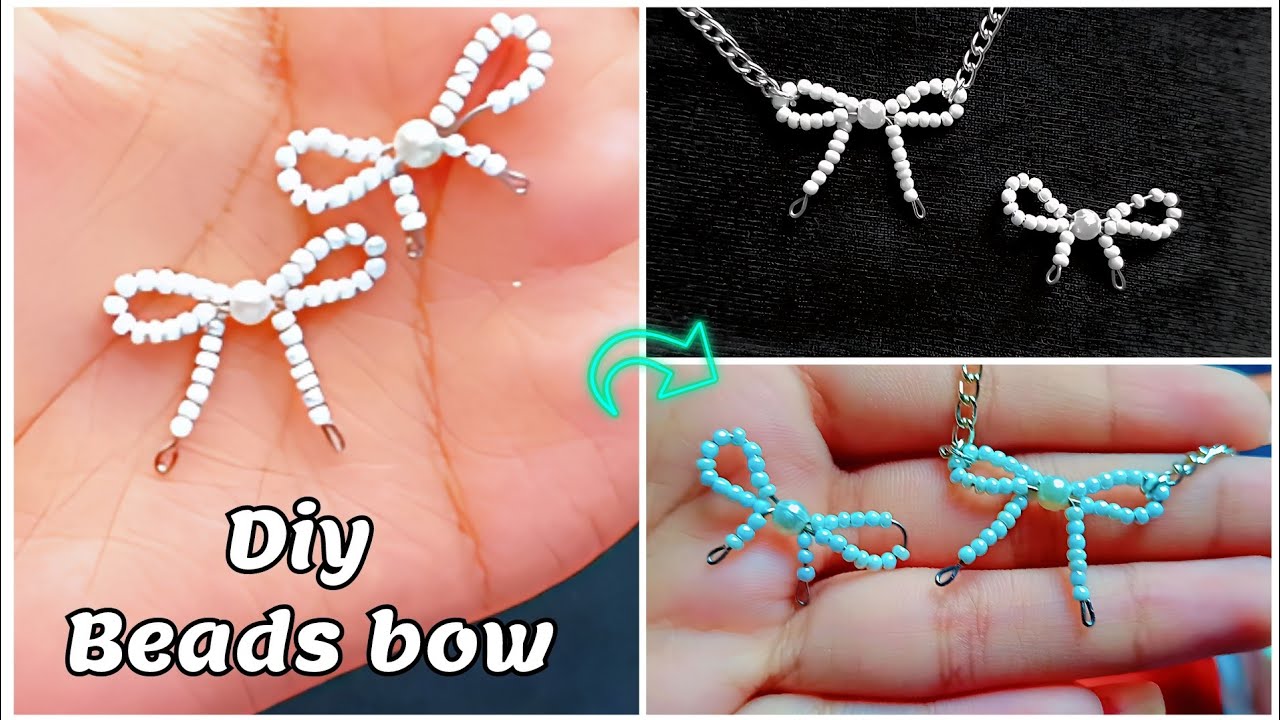 how to make cute bow using beads/ how to make korean jewellery/ how to ...