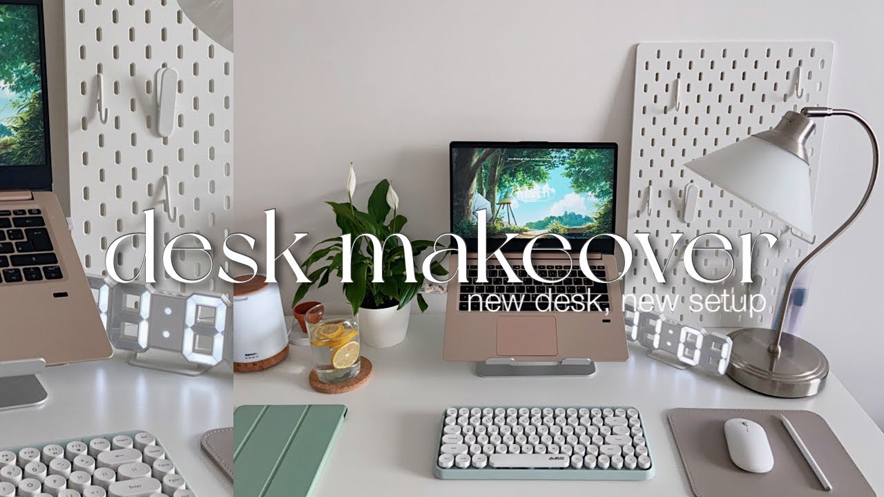 aesthetic desk setup makeover | pinterest inspired - YouTube