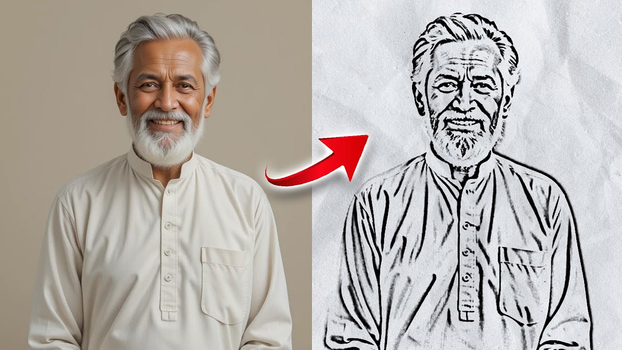 How to Create Black Sketch Line Art? Photoshop Tutorial - YouTube