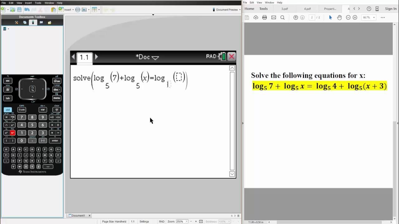 PreCal: Solving Logarithmic Equation (TI-nSpire CX CAS) ptB - YouTube