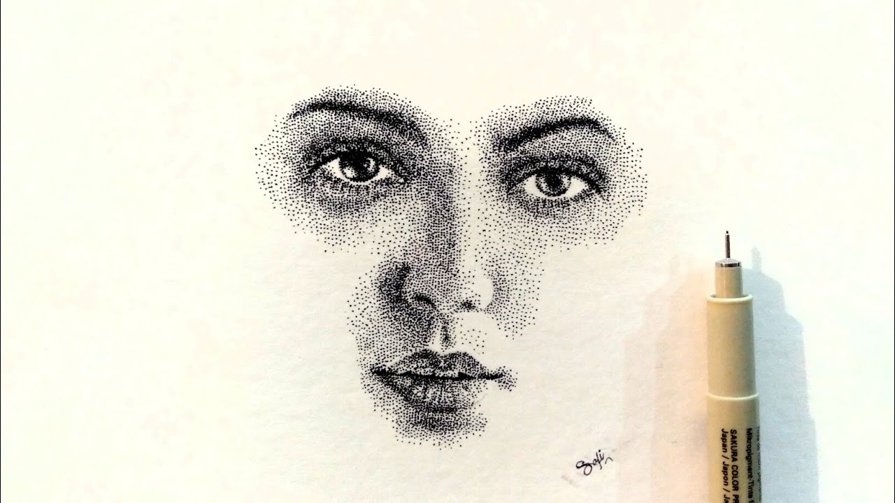 EYES dot art face in pointlism | stippling girl portrait by safi ...