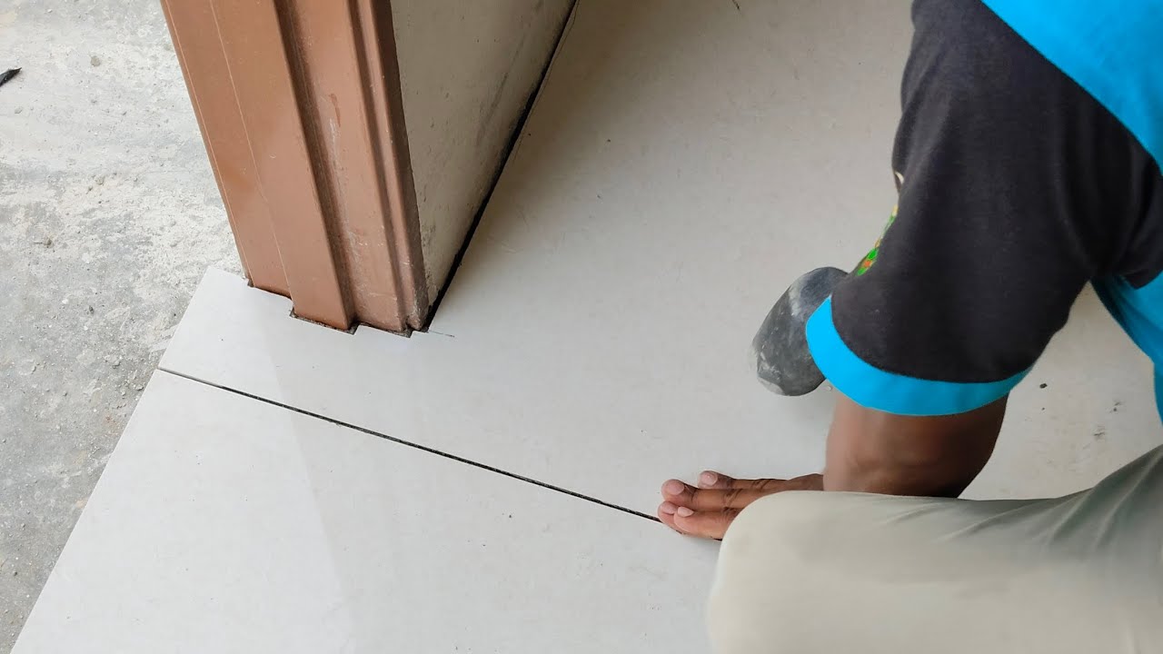 tile cutting near door frame - YouTube