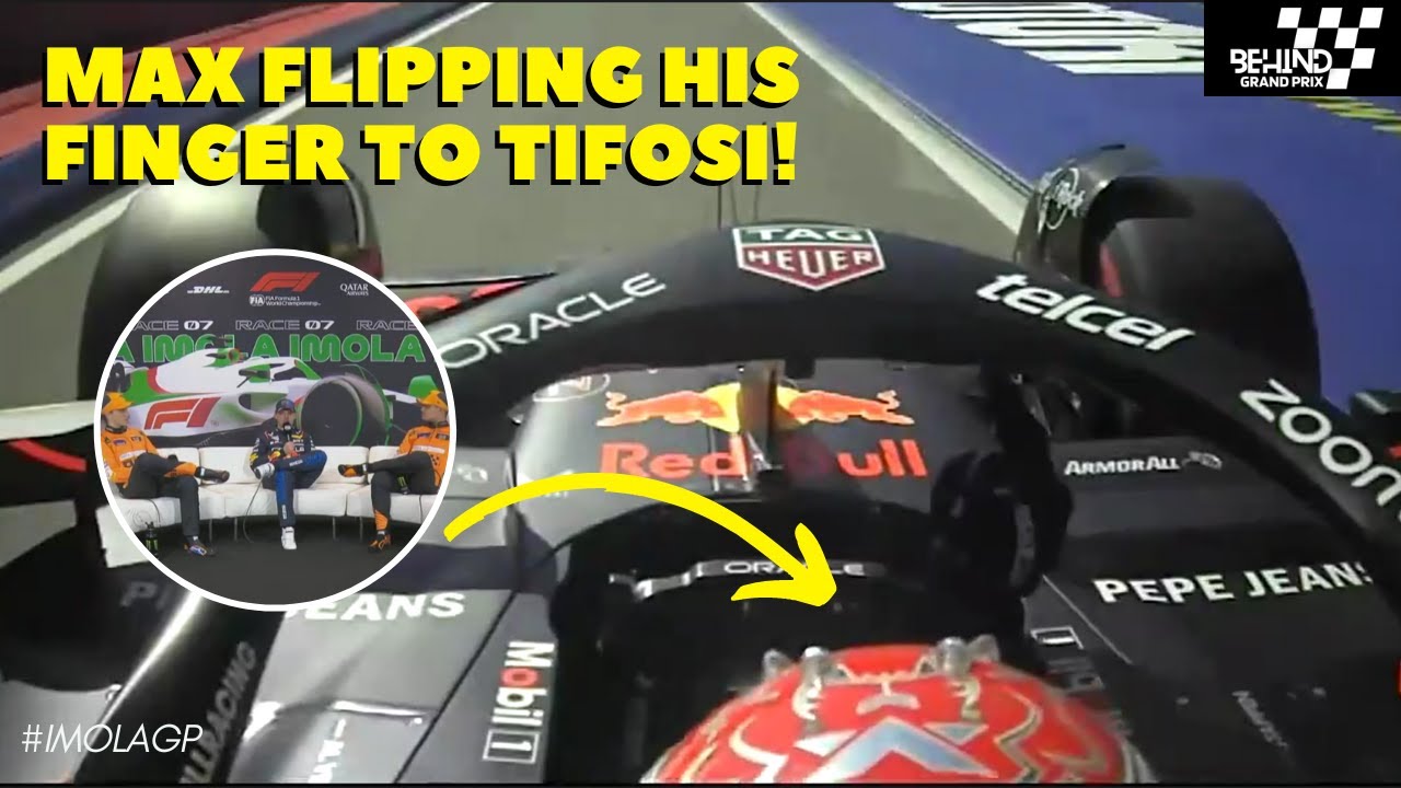 Max Verstappen flipping his Middle Finger to the Ferrari fans after ...