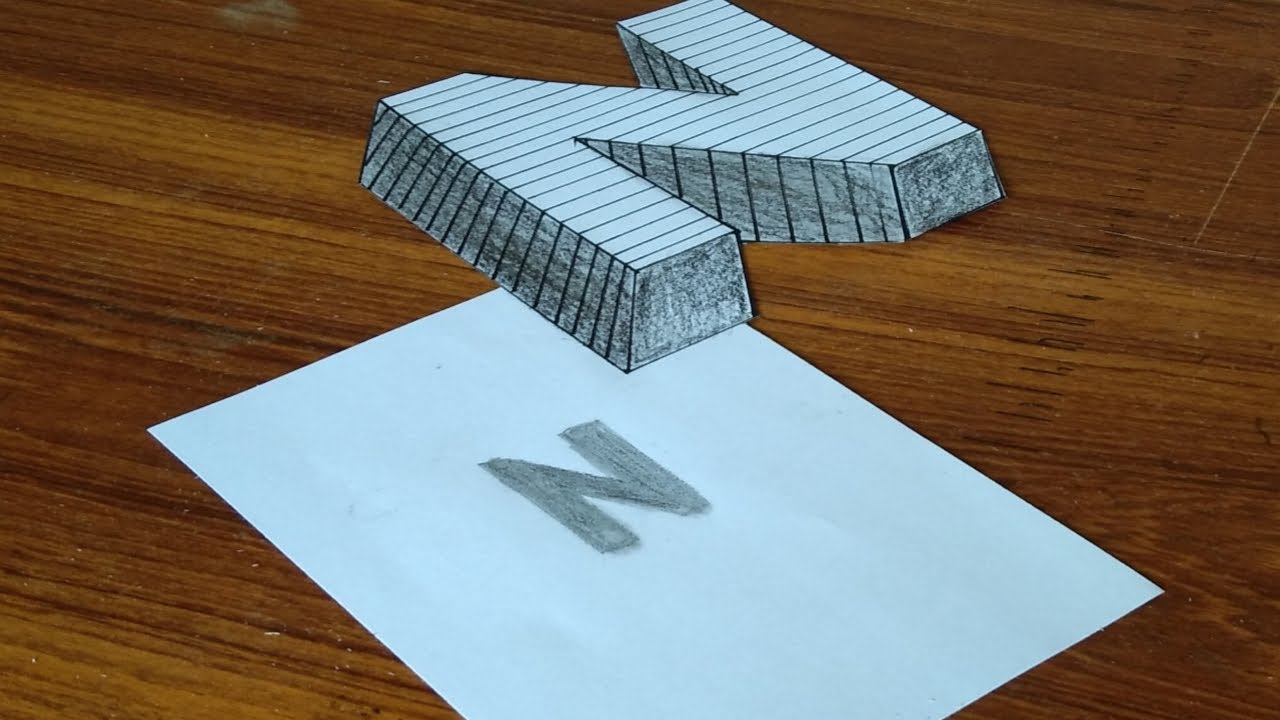 Easy draw latter 'N , art trick in paper with pencil simpal draw ...