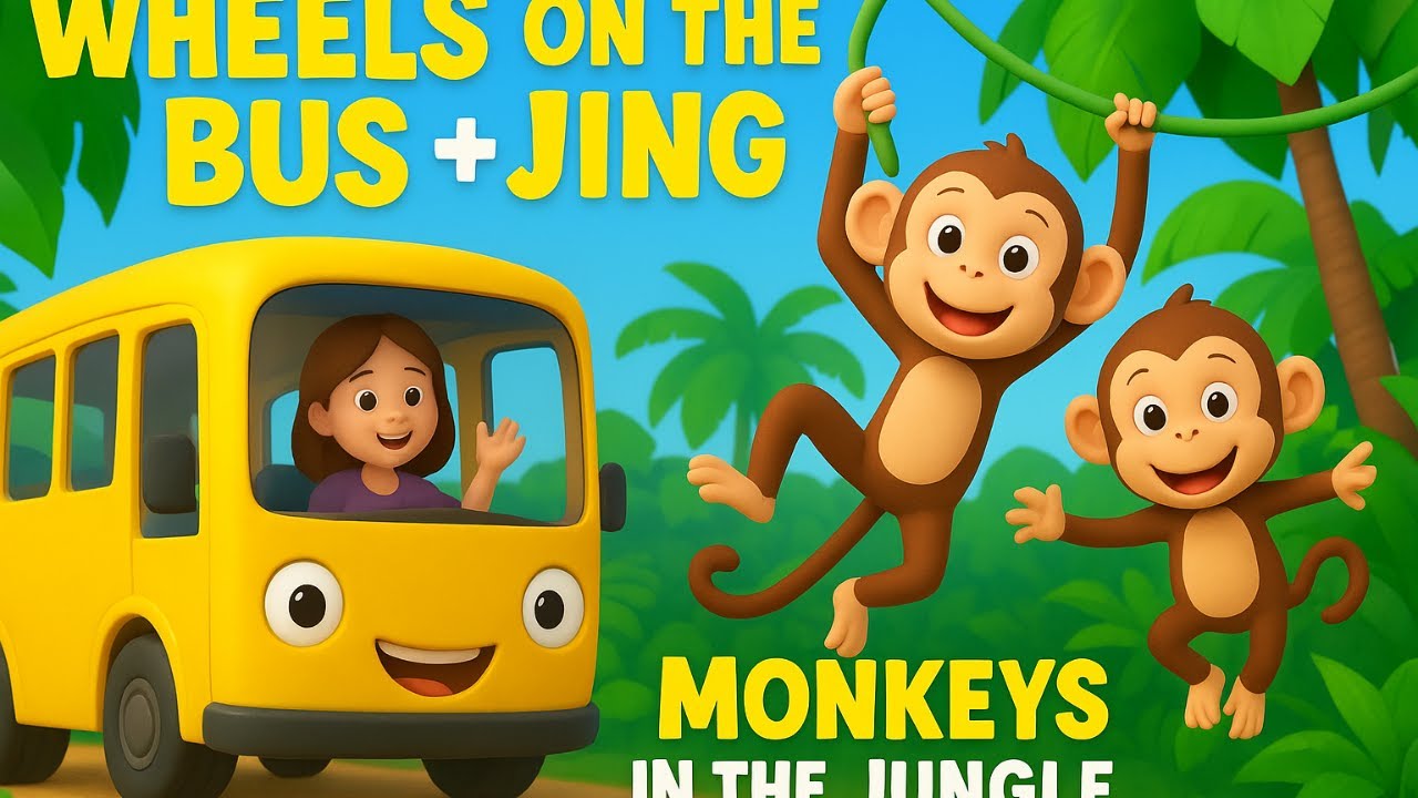 Wheels on the Bus + Monkeys in the Jungle 🎶 Fun & Educational 3D ...
