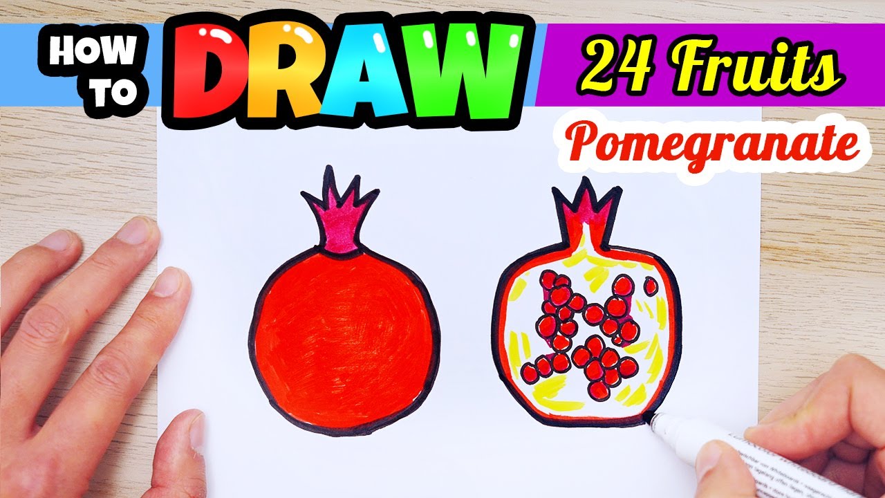 How to draw 24 Fruits!｜Pomegranate | Fruit Drawing for Kids | Step by ...