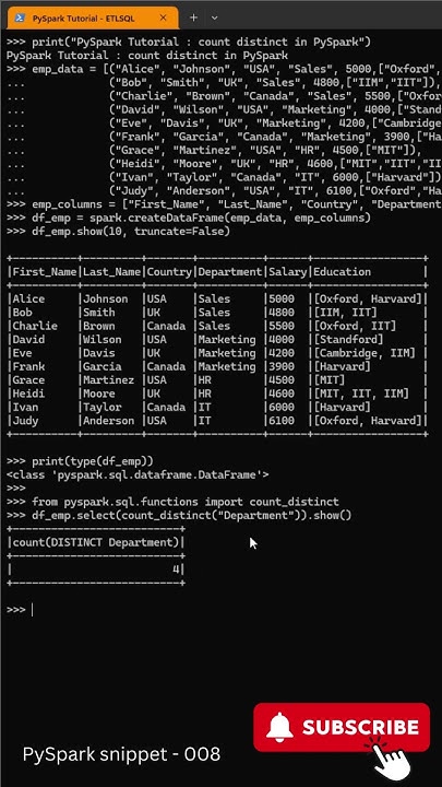 PySpark count distinct- 008 #pyspark #count_distinct - YouTube