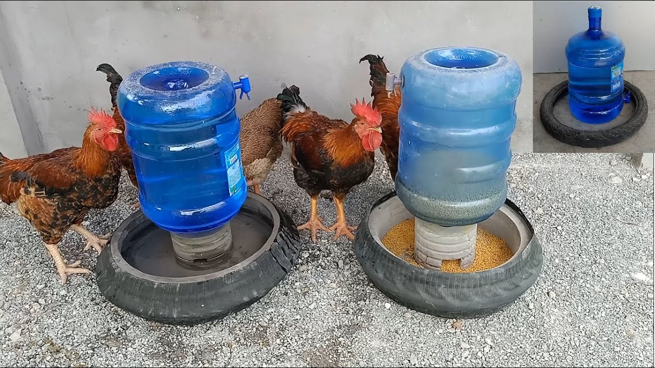 Creative idea _ Chicken feeding tools are made from broken motorcycle ...
