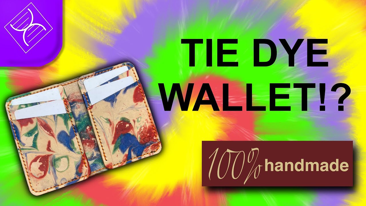 Hand making a tie dye leather wallet - YouTube