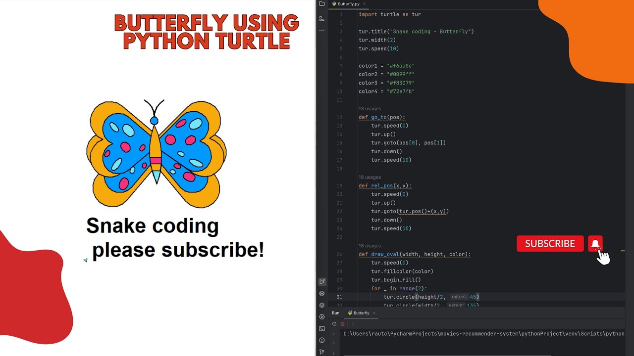 Beautiful Butterfly Using Python Turtle ASMR - No Talking - YouTube