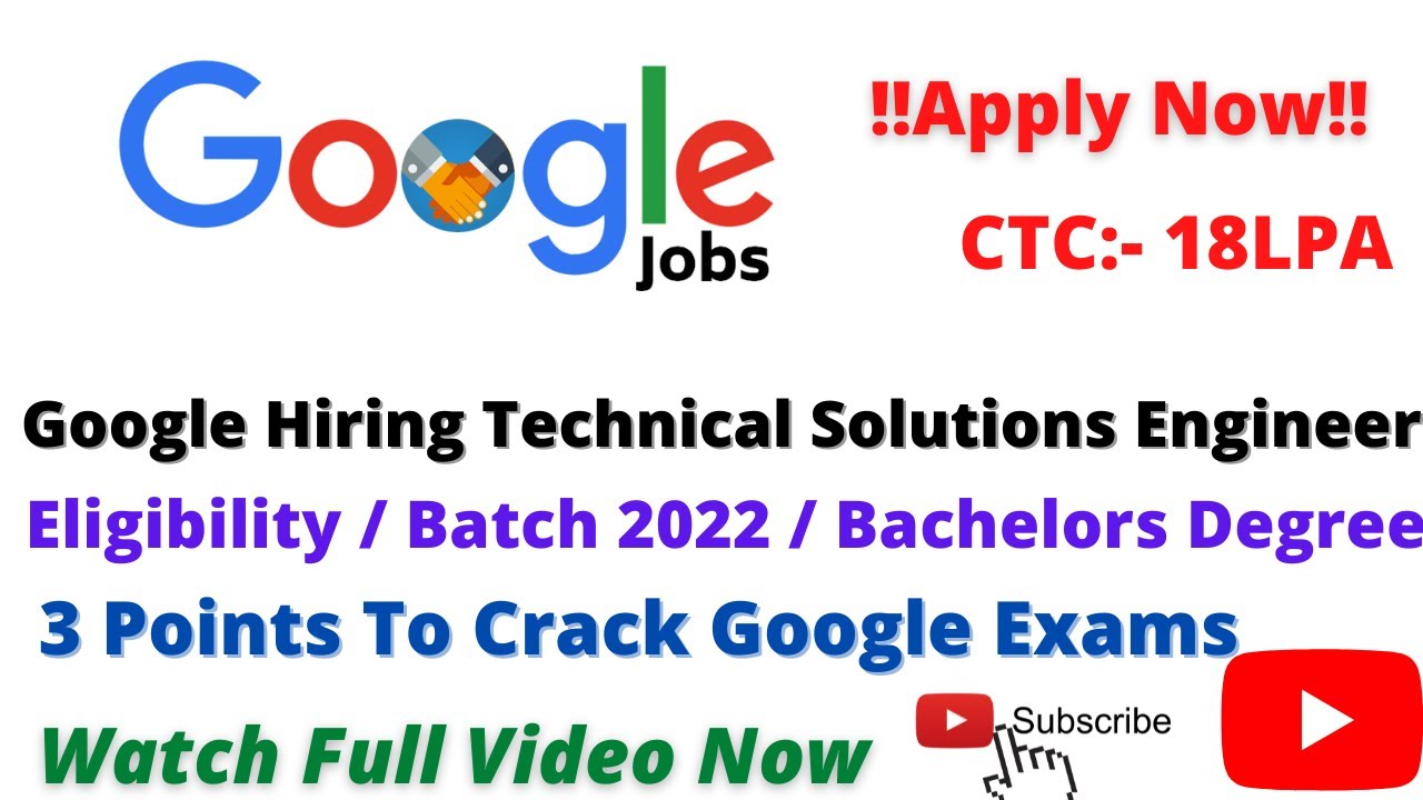 Google Hiring Technical Solutions Engineer || Batch 2022 || 3 Important ...