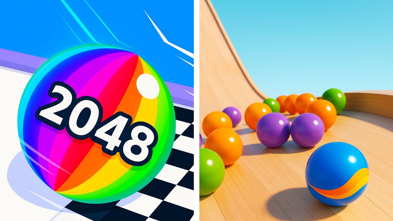 Ball Run 2048 vs Marble Run Ultimate Race ASMR🟨🧊 🟪Walkthrough Max ...