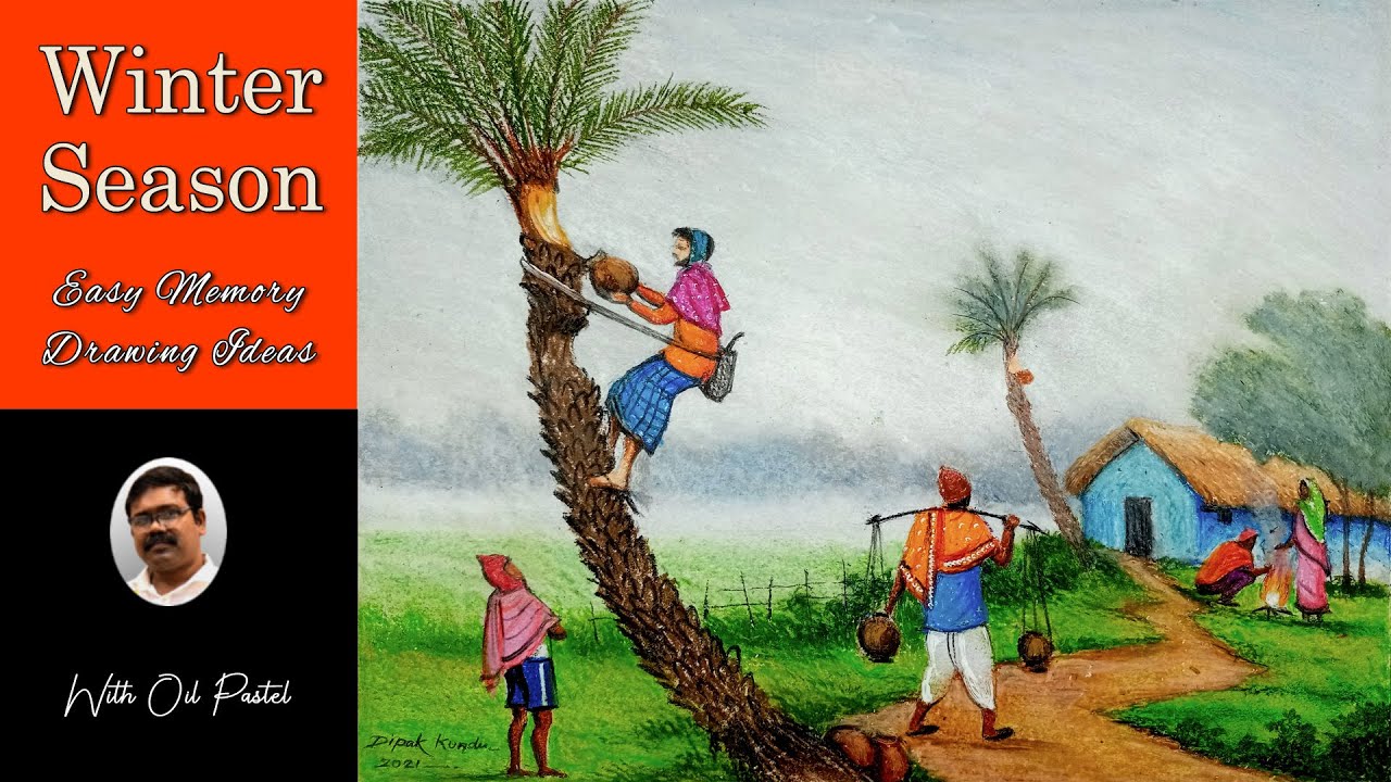 | Easy Winter Scenery Drawing | How To Draw Winter Season Scenery Step ...