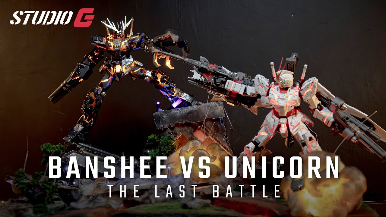 CUSTOM DIORAMA | MG"EX" BANSHEE VS MGEX UNICORN FINAL BATTLE - YouTube