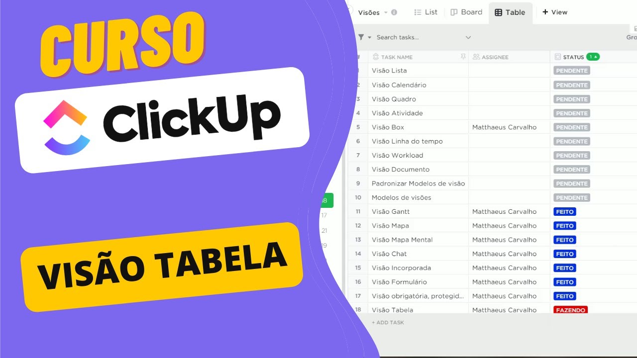 Curso Clickup - Visões - Tabela - YouTube