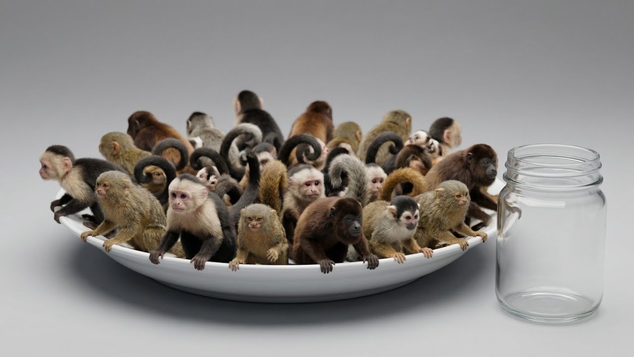 “Tiny Amazon Monkeys Inside Plate ASMR | Ultra Real Mini Jungle Monkeys ...