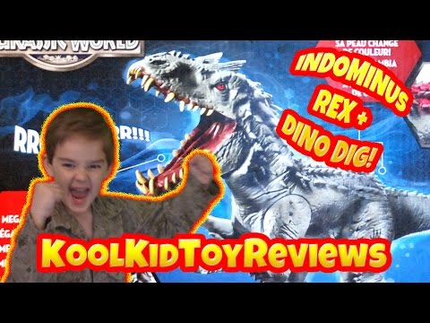 JURASSIC WORLD Indominus Rex Dinosaur + Gyro Sphere Review + Dino Fossil Dig Jurassic World Toys