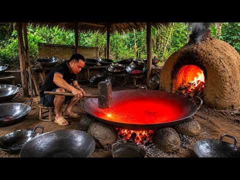 Primitive Skills: Man Hand-Forges a Giant Wok from Scrap Steel Plates.