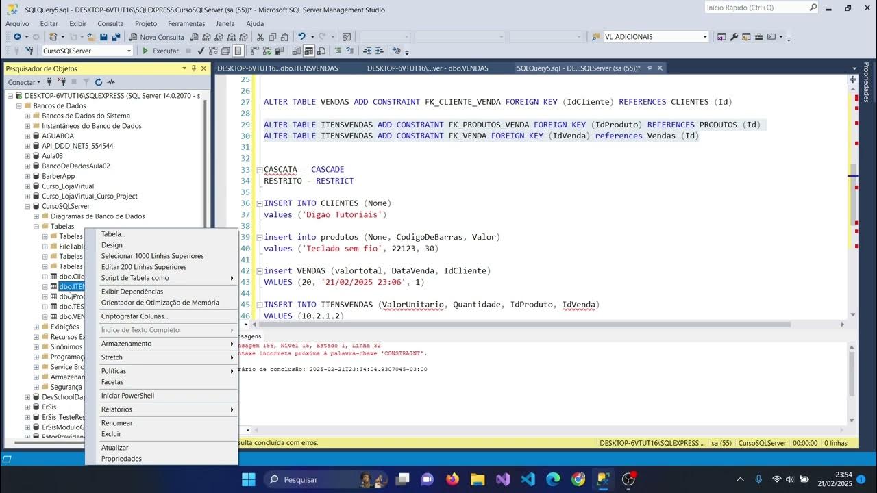Aula 10 - Entendendo a Foreign Key - Chave Estrangeira - On Cascade, On Restrict - Parte 02 ...