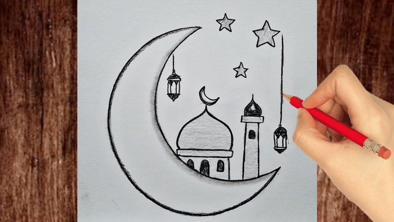 How to Draw Ramadan Kareem Step by Step Easy Mosque Drawing for ...