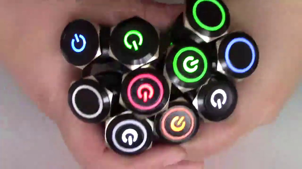 19mm Metal Black 12V LED Power Symbol 5Pin Momentary Car Push Button ...