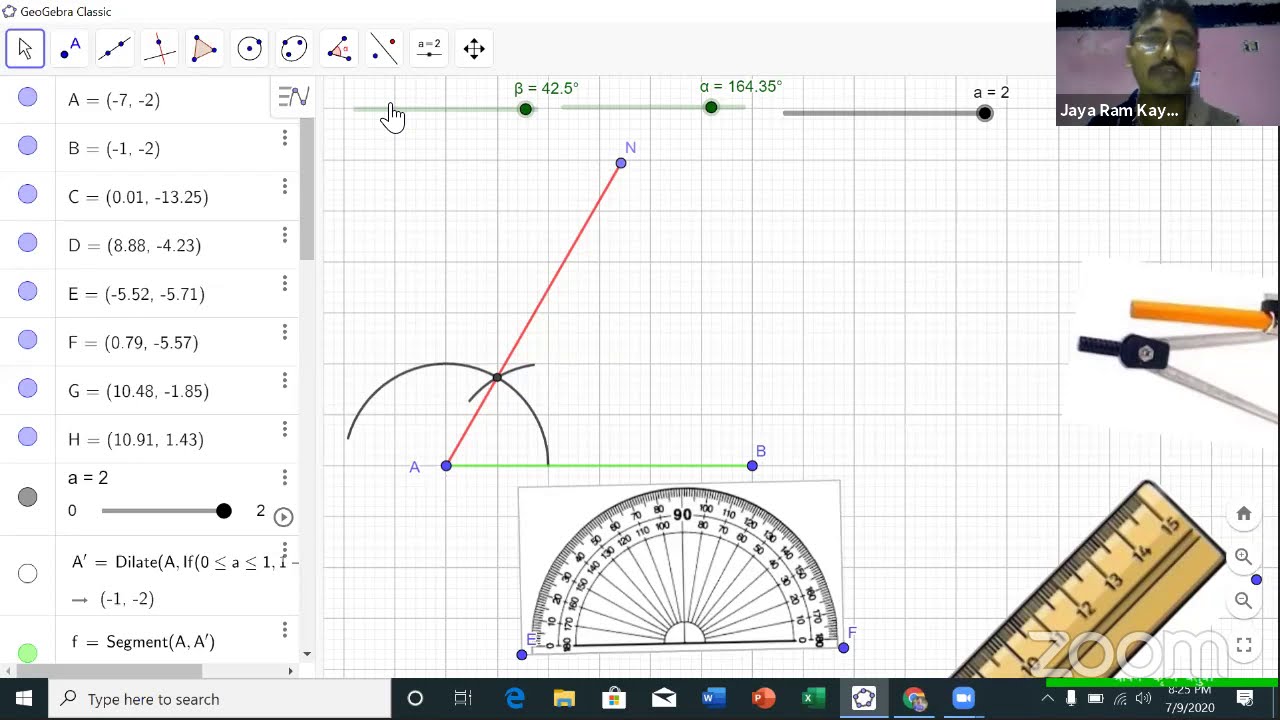 CONSTRUCTION REAL PENCILL COMPASS AND PROTECTOR THROUGH GEOGEBRA - YouTube