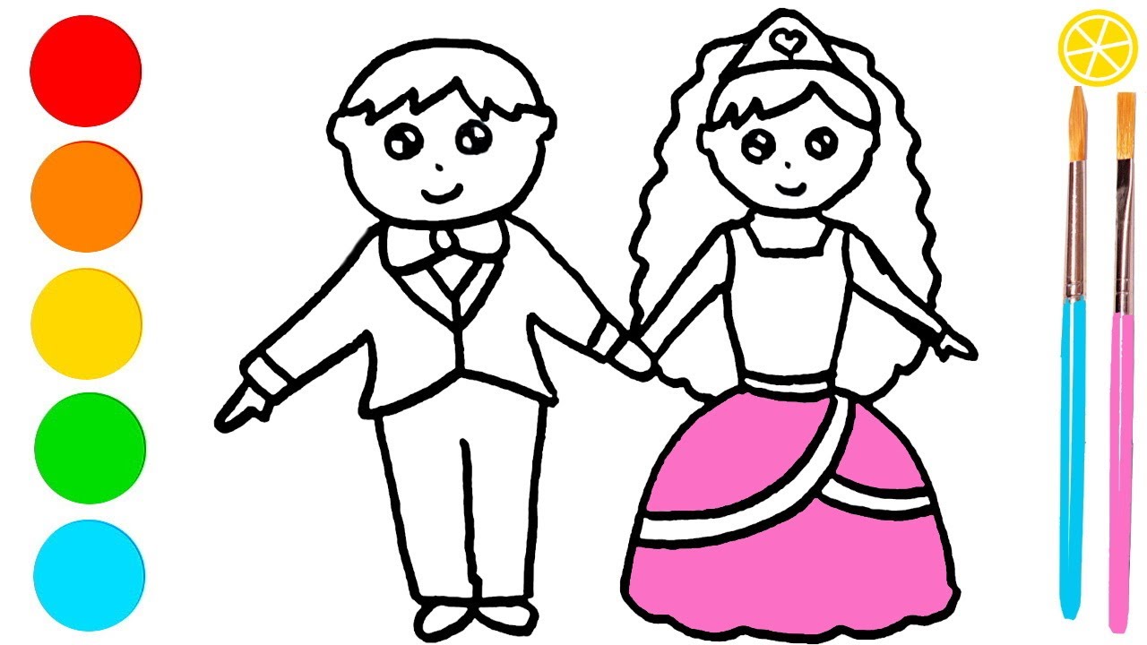 Drawing Bride & Groom Wedding for kids easy - YouTube