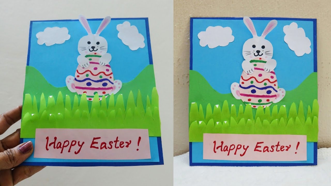 Easy & DIY Easter Card ! Bunny Holding An Easter Egg Craft ~ Handmade ...