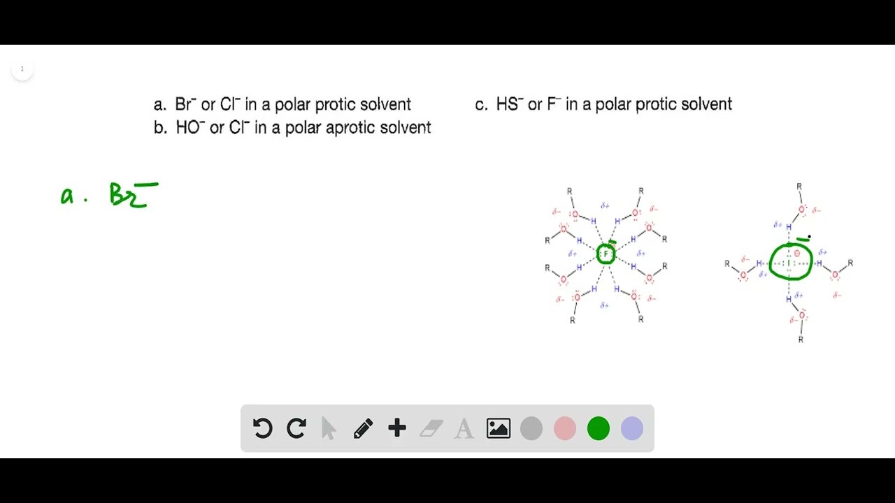 Identify the stronger nucleophile in each pair of anions. a. Br or CI in a polar protic solvent ...