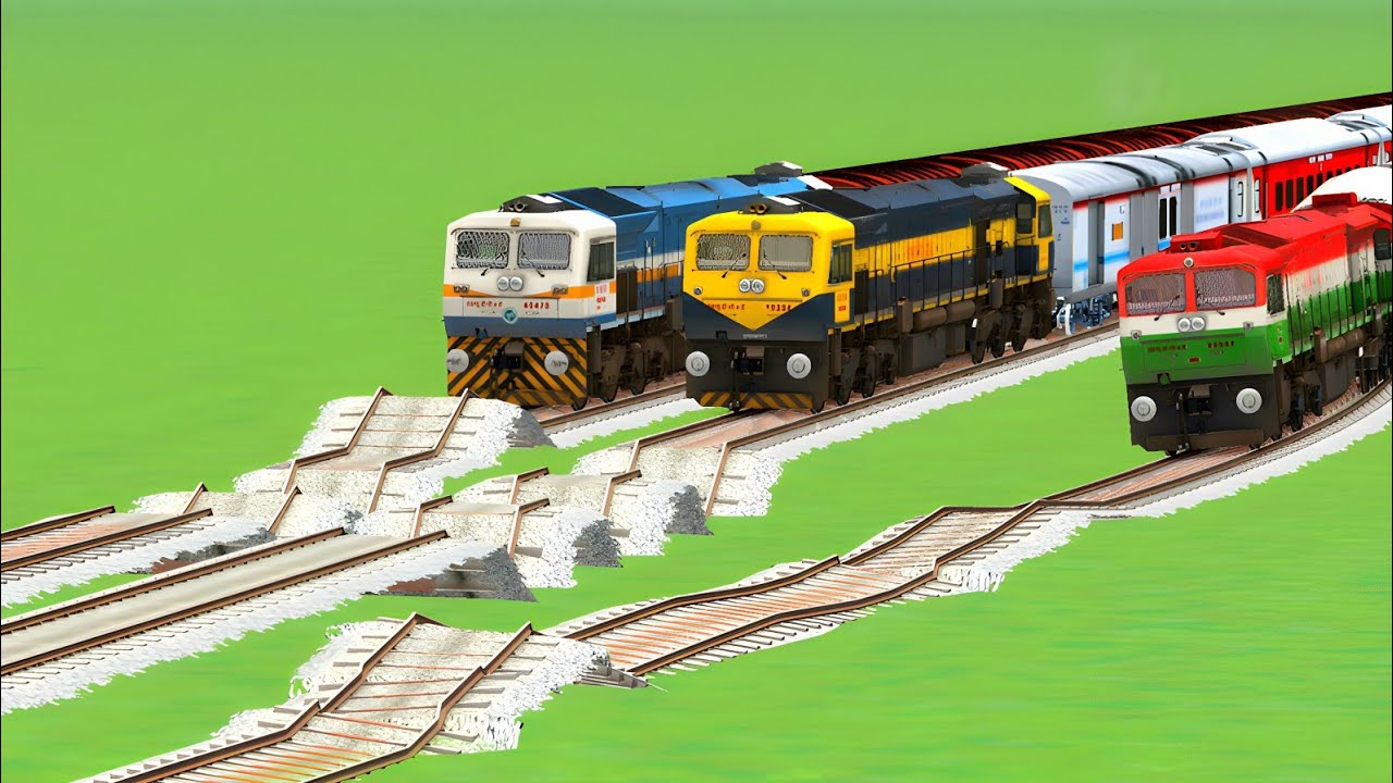 BUMPY TRACK VS TRAINS BROKEN TRACKS🤯 RAILROAD TRACKS VS TRAIN RAILWORK ...