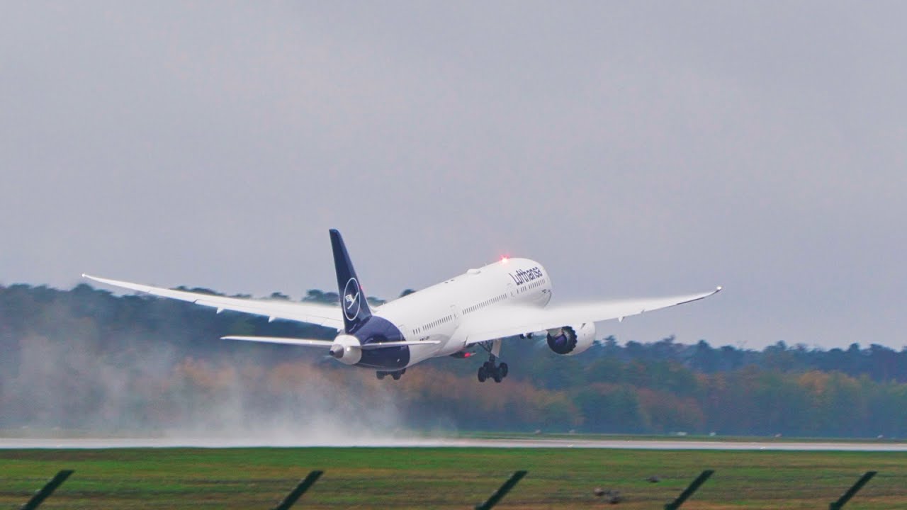 20 BEAUTIFUL WET RUNWAY TAKEOFF at Frankfurt Airport - YouTube