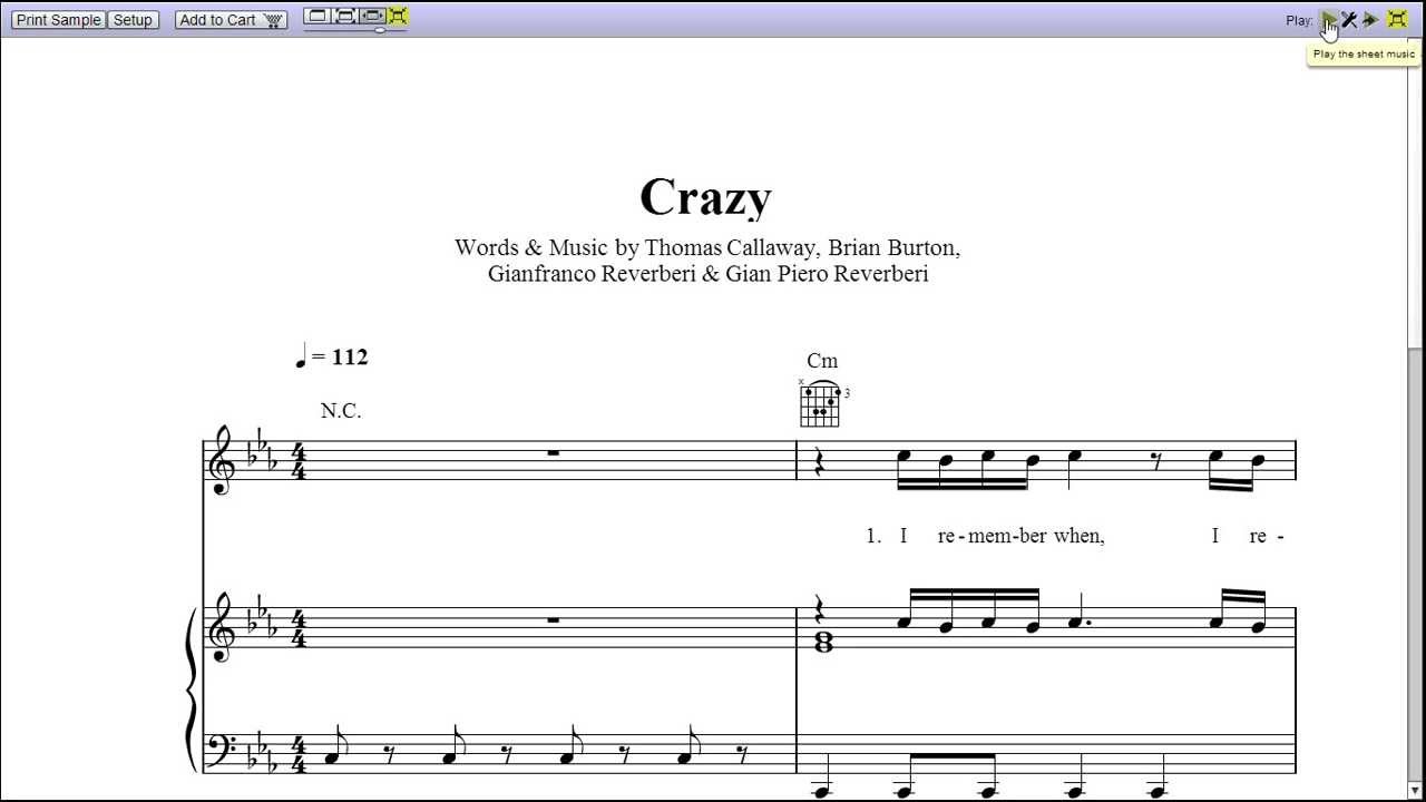 "Crazy" by Gnarls Barkley - Piano Sheet Music (Teaser) - YouTube