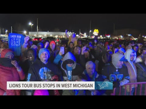 Lions tour bus stops in West Michigan - YouTube