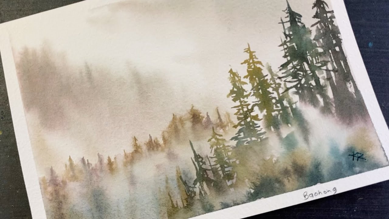 semi abstract WATERCOLOR misty landscape painting - 319 - YouTube
