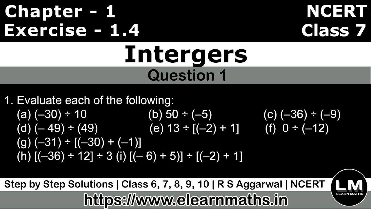 Integers | Class 7 Exercise 1.4 Question 1 | NCERT | Learn Maths - YouTube